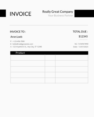 Black & White Minimalist Book Store Invoice Template