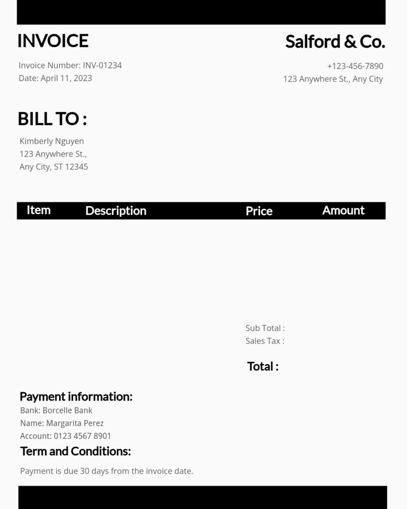 Black and White Clean Modern Invoice Template | Professional ...