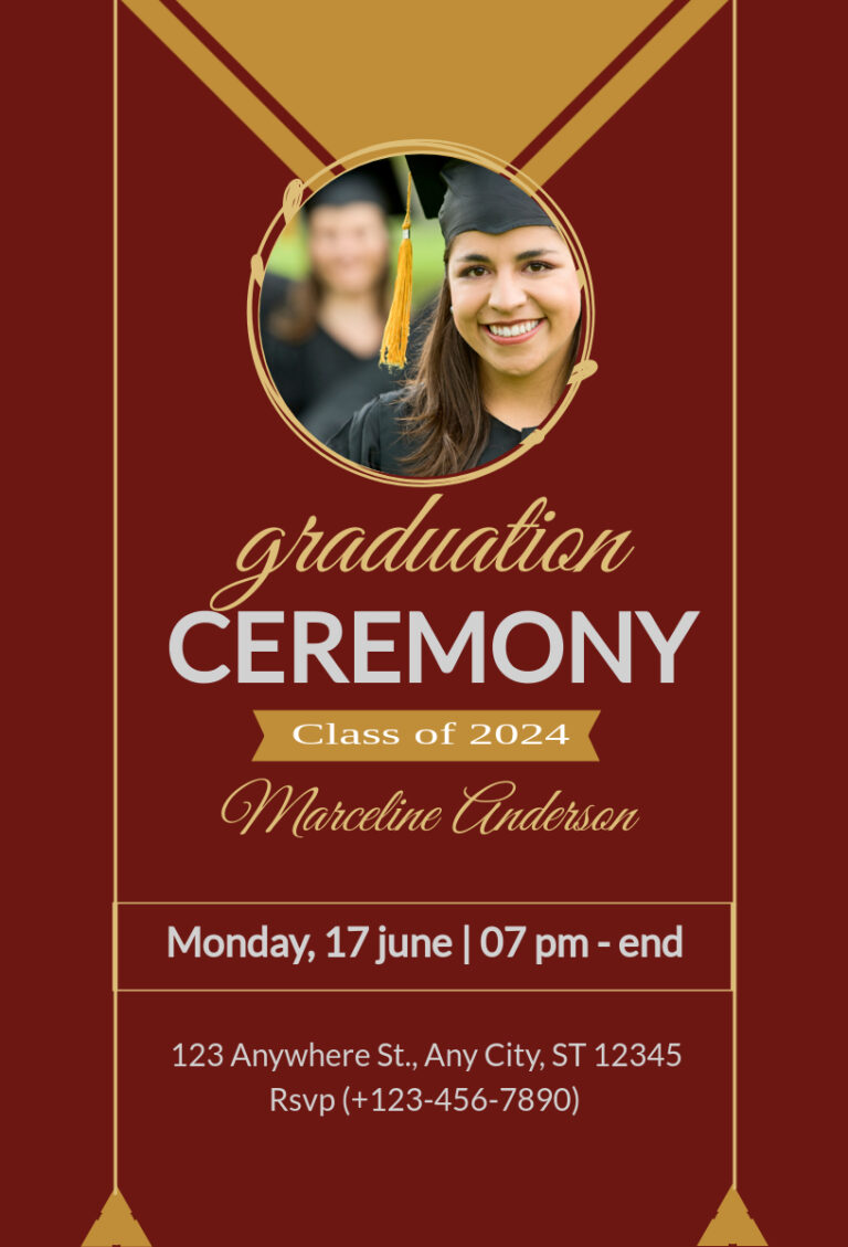 Maroon & Gold Vintage Elegant Graduation Ceremony Invitation | Formal Graduation Invitation Template
